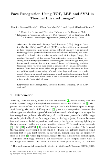 (PDF) Face Recognition Using TOF, LBP and SVM in Thermal Infrared Images