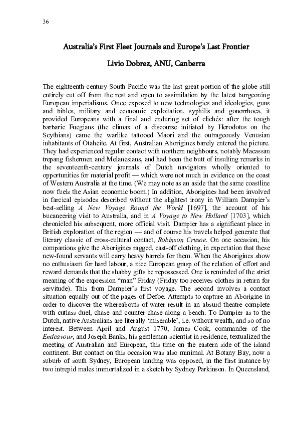 (PDF) Australia's First Fleet Journals and Europe's Last Frontier