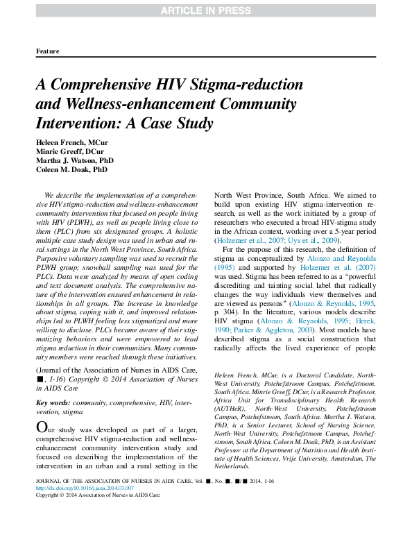 (PDF) A Comprehensive HIV Stigma-reduction and Wellness-enhancement ...