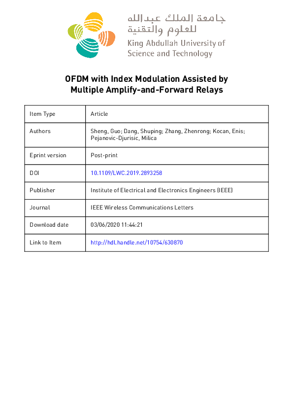 Pdf Ofdm With Index Modulation Assisted By Multiple Amplify And