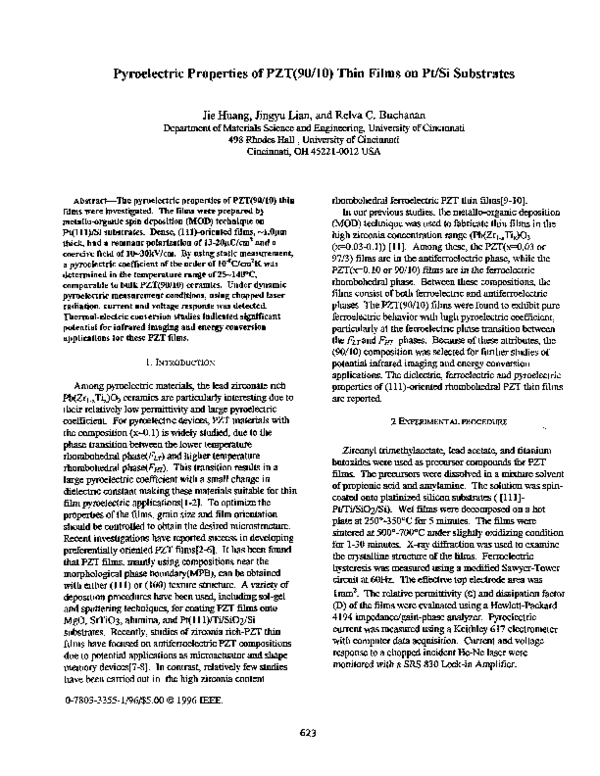 (PDF) Pyroelectric properties of PZT(90/10) thin films on Pt/Si ...