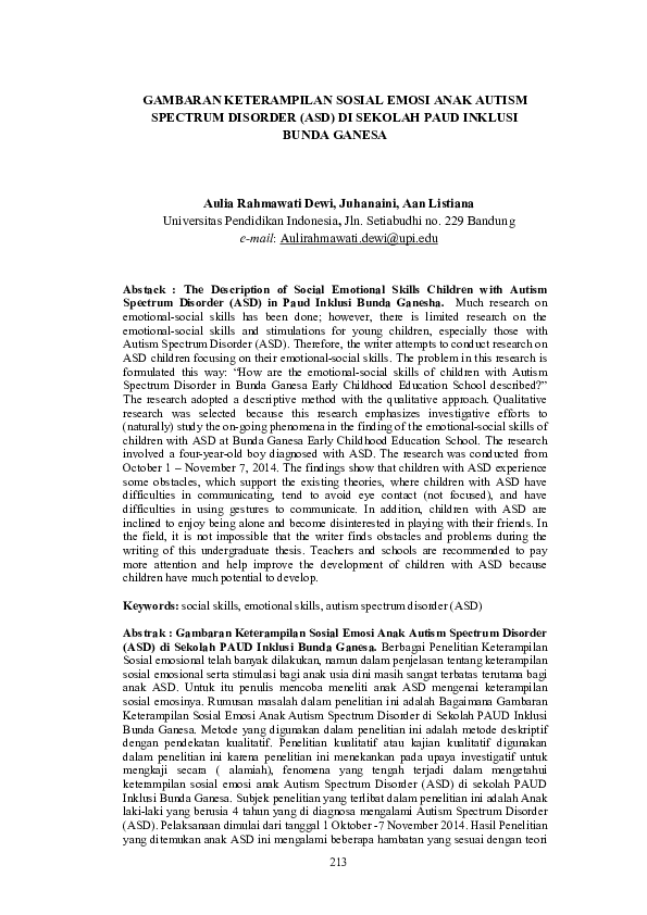 (PDF) Gambaran Keterampilan Sosial Emosi Anak Autism Spectrum Disorder ...