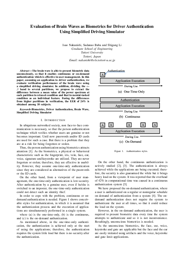 (PDF) Evaluation of Brain Waves as Biometrics for Driver Authentication Using Simplified Driving ...