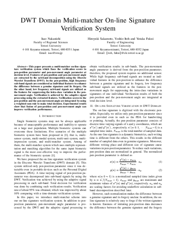 Pdf Multi Matcher Signature Verification Using Dwt