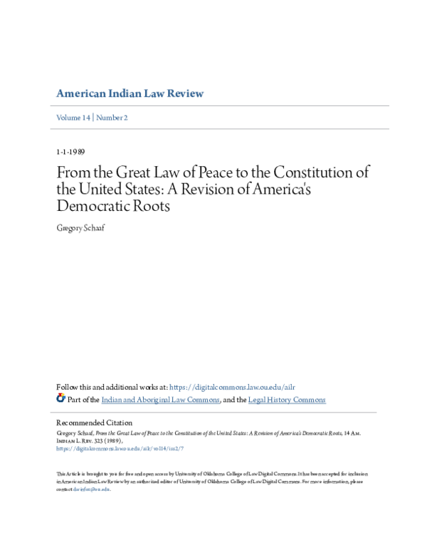 (PDF) From the Great Law of Peace to the Constitution of the United ...