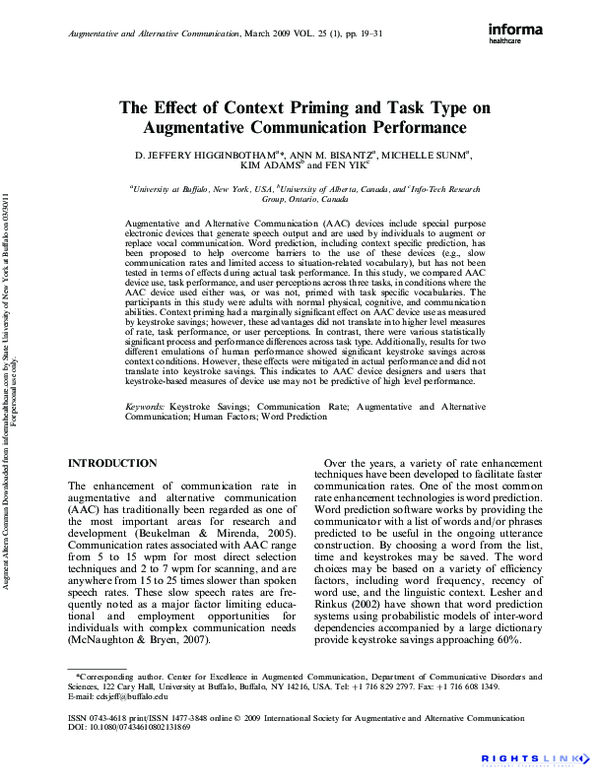 (PDF) The effect of context priming and task type on augmentative communication performance