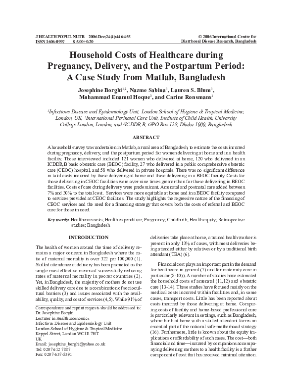 (PDF) Household costs of healthcare during pregnancy, delivery, and the ...