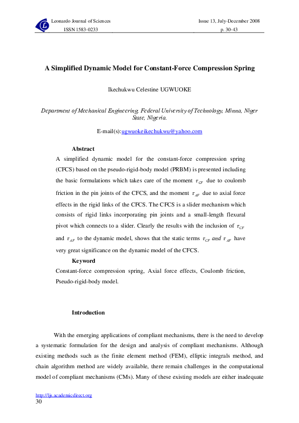 (PDF) A Simplified Dynamic Model for Constant-Force Compression Spring