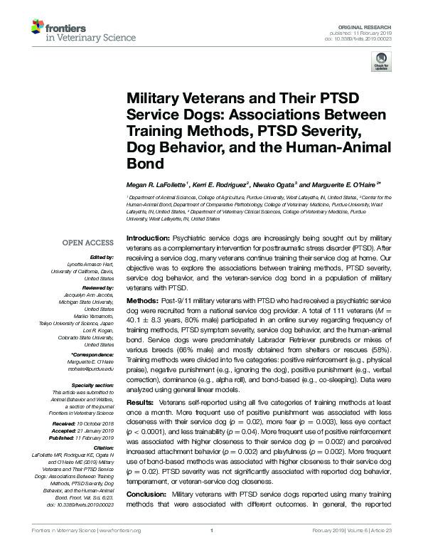 (PDF) Military Veterans and Their PTSD Service Dogs: Associations ...