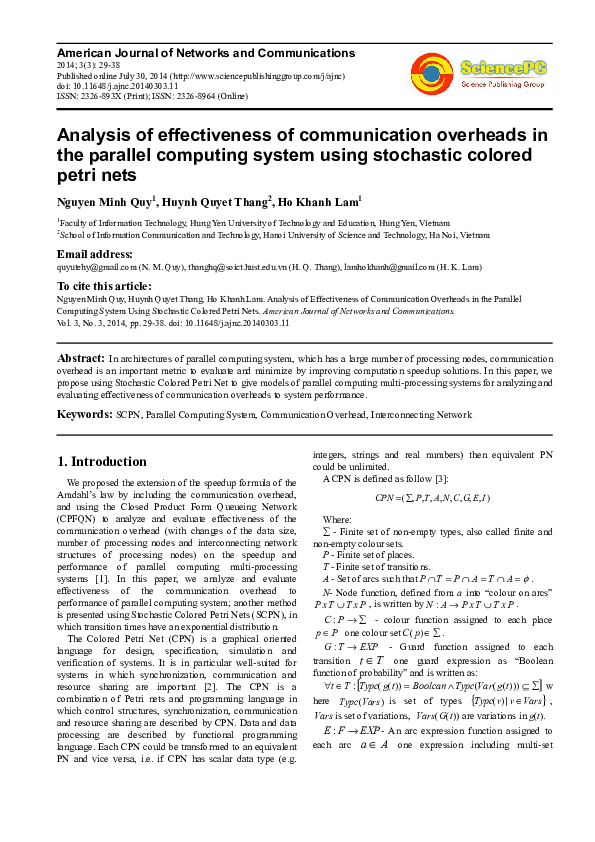 (PDF) Analysis of effectiveness of communication overheads in the parallel computing system ...