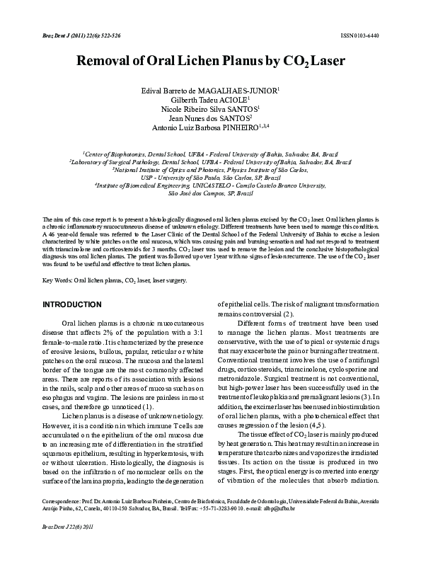 (PDF) Removal of oral lichen planus by CO2 laser