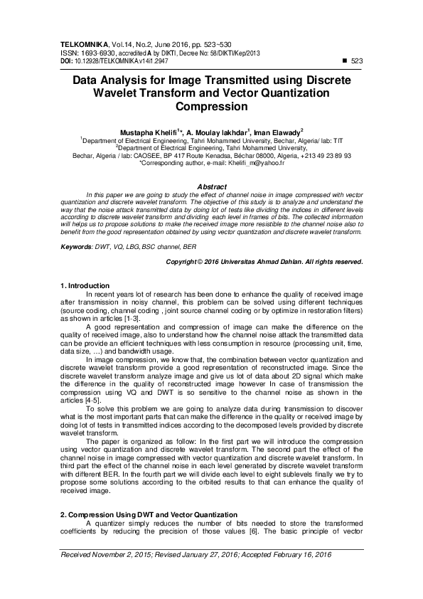 Pdf Data Analysis For Image Transmitted Using Discrete Wavelet Transform And Vector