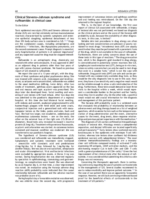 (PDF) Clinical Stevens–Johnson syndrome and rufinamide: A clinical case