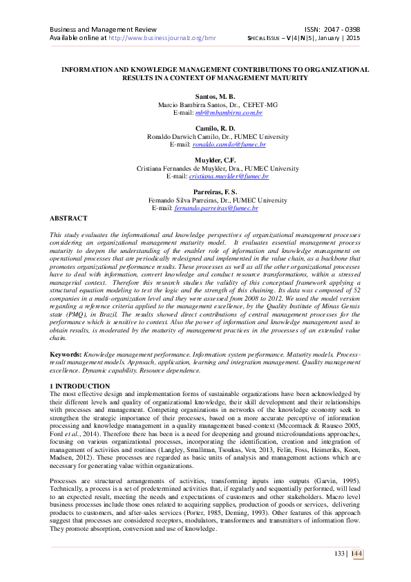 (PDF) Information and Knowledge Management Contributions to ...