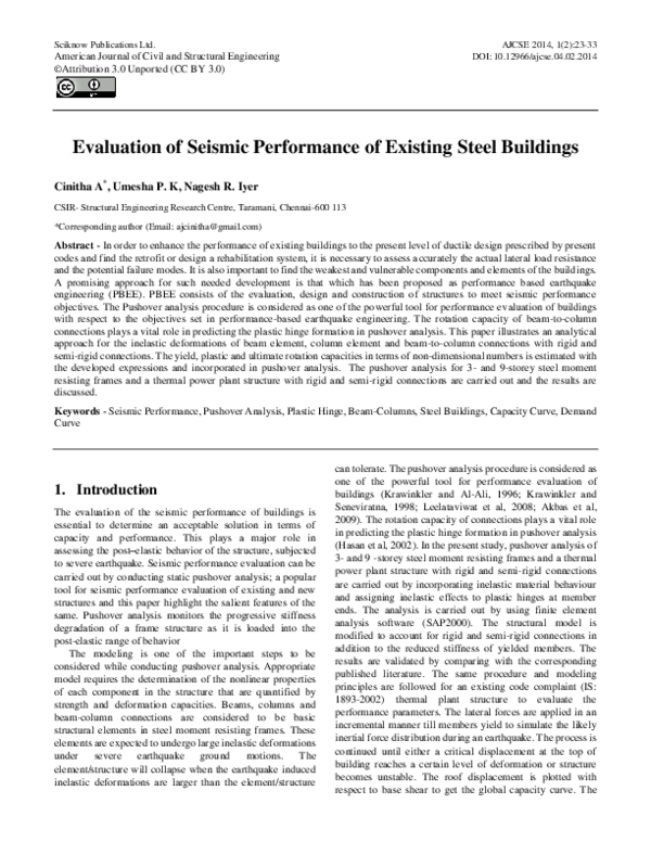 Pdf Evaluation Of The Seismic Performance Of Existing Rc Buildings I