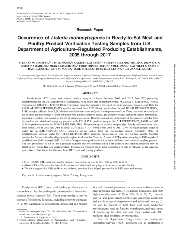 (PDF) Occurrence of Listeria monocytogenes in Ready-to-Eat Meat and ...