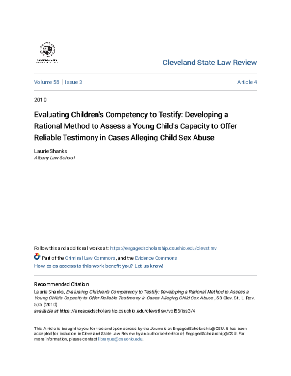 (PDF) Evaluating Children's Competency to Testify: Developing a ...