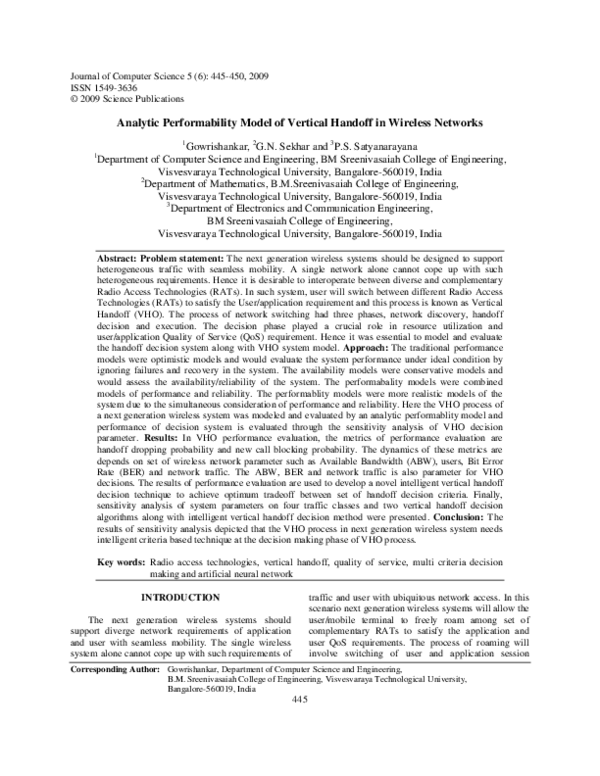 (PDF) Analytic Performability Model of Vertical Handoff in Wireless Networks