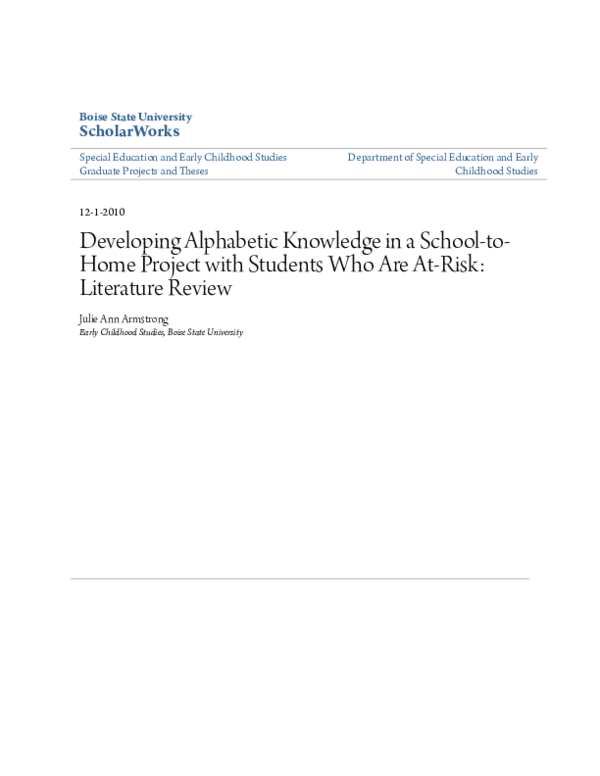 (PDF) Developing Alphabetic Knowledge in a School-to-Home Project with ...