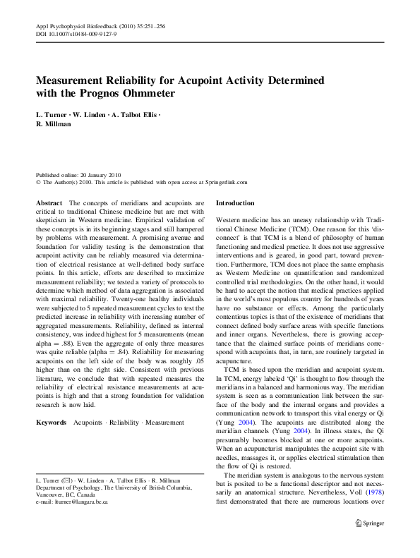 (PDF) Measurement Reliability for Acupoint Activity Determined with the ...