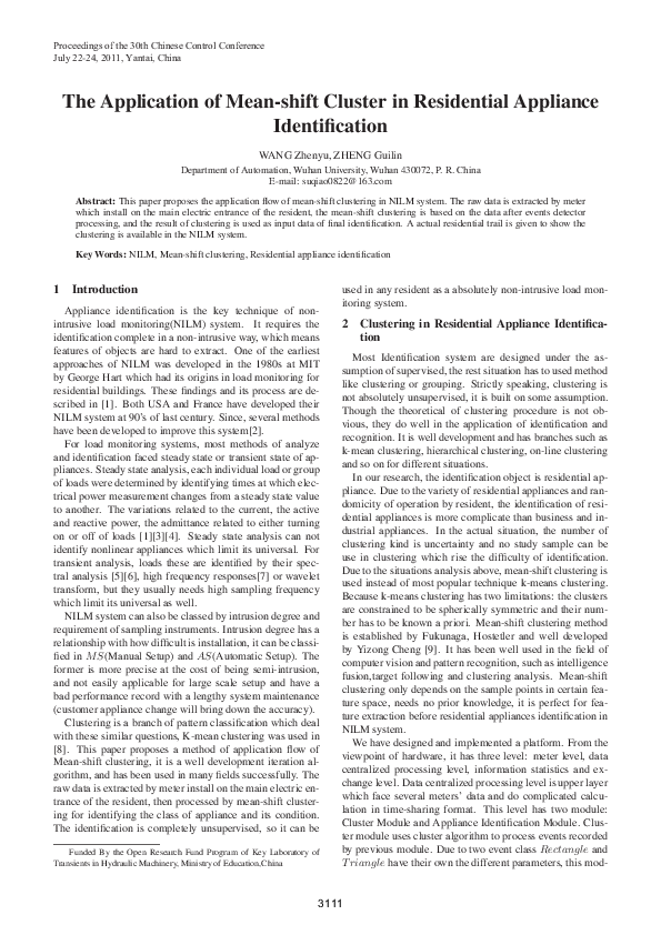 (PDF) The application of mean-shift cluster in residential appliance identification