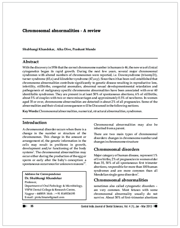 (PDF) Chromosomal abnormalities -A review