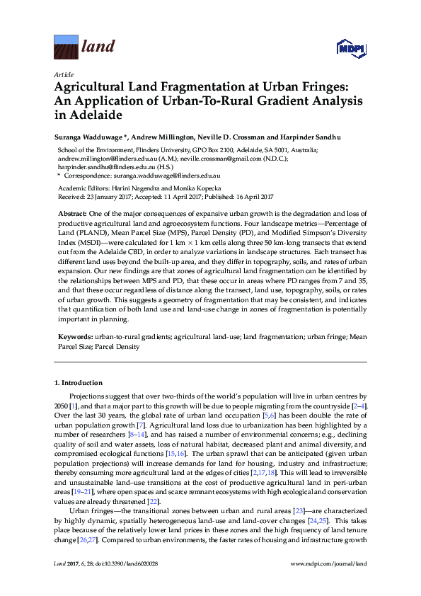 (PDF) Agricultural Land Fragmentation at Urban Fringes: An Application ...