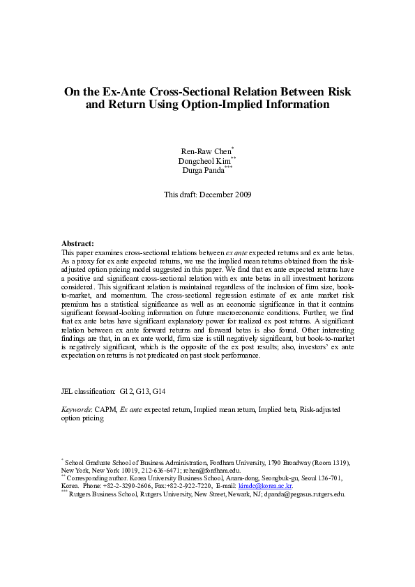 (PDF) On the Ex-Ante Cross-Sectional Relation between Risk and Return ...