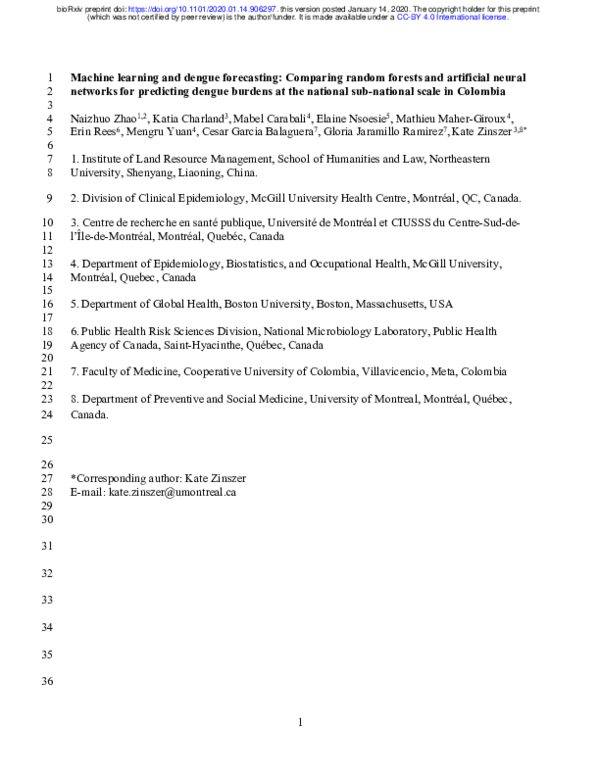 Pdf Machine Learning And Dengue Forecasting Comparing Random Forests And Artificial Neural