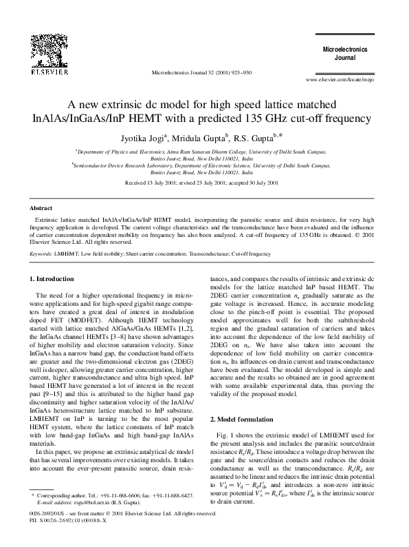 (PDF) A new extrinsic dc model for high speed lattice matched InAlAs ...