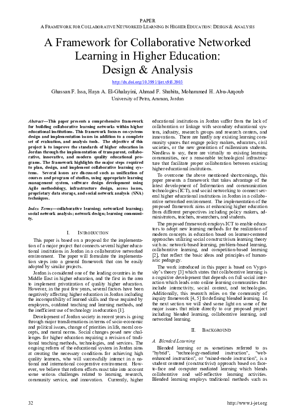 (PDF) A Framework for Collaborative Networked Learning in Higher Education: Design & Analysis