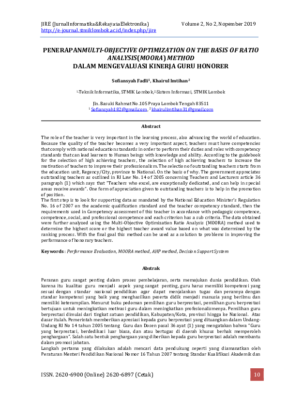 Pdf Penerapan Multi Objective Optimization On The Basis Of Ratio Analysis Moora Method Dalam