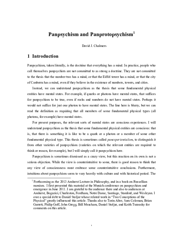 (PDF) Panpsychism and Panprotopsychism 1