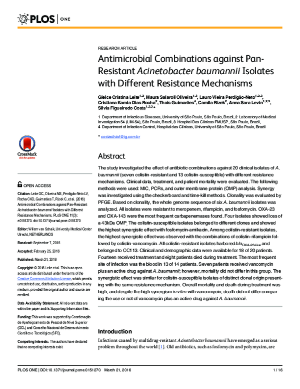 (PDF) Antimicrobial Combinations against Pan-Resistant Acinetobacter ...