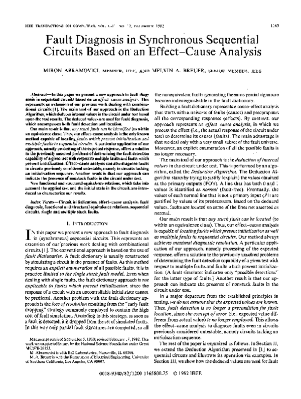 Pdf Fault Diagnosis In Synchronous Sequential Circuits Based On An Effectcause Analysis