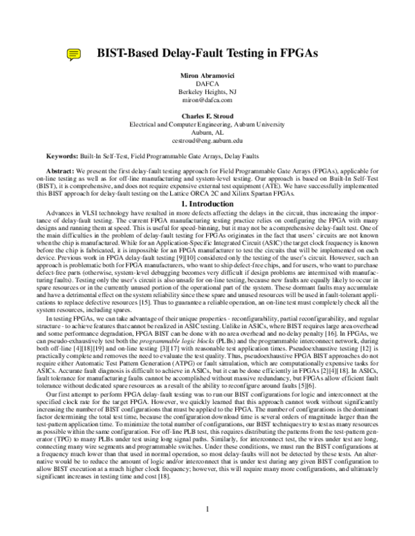 Pdf Bist Based Delay Fault Testing In Fpgas