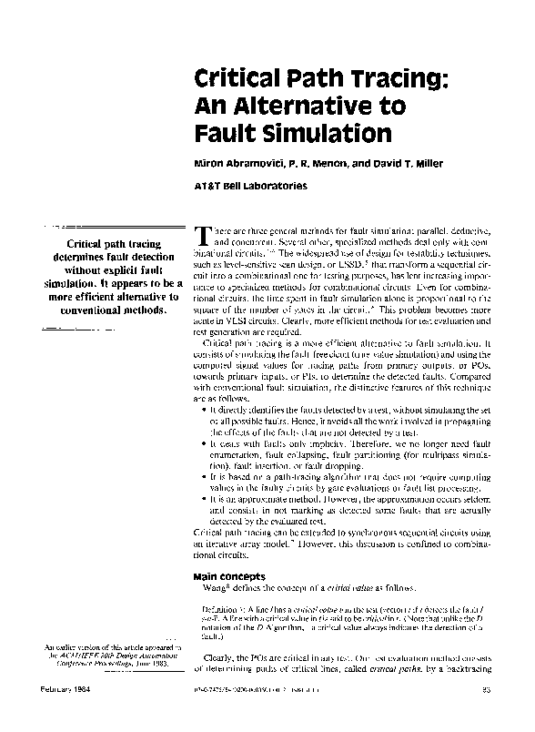 (PDF) Critical Path Tracing: An Alternative to Fault Simulation