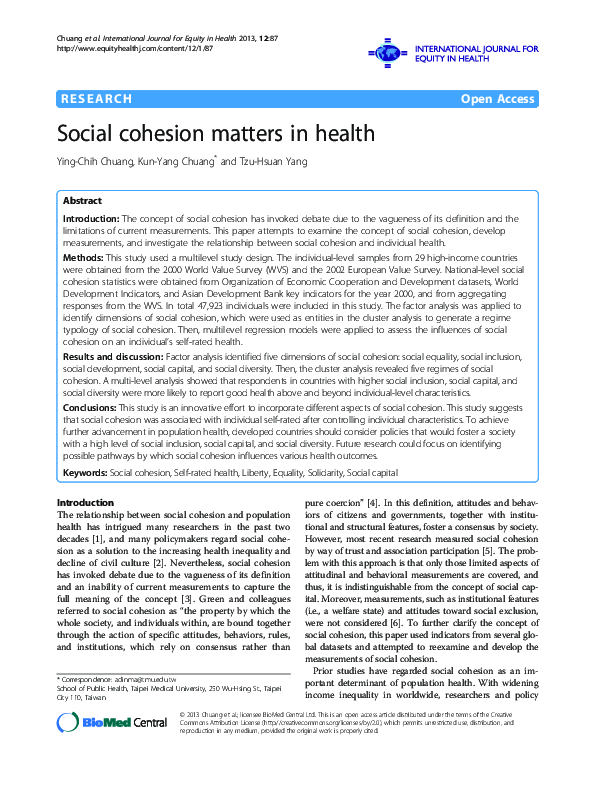 (PDF) Social cohesion matters in health
