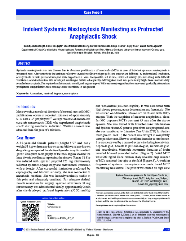 (PDF) Indolent systemic mastocytosis manifesting as protracted ...