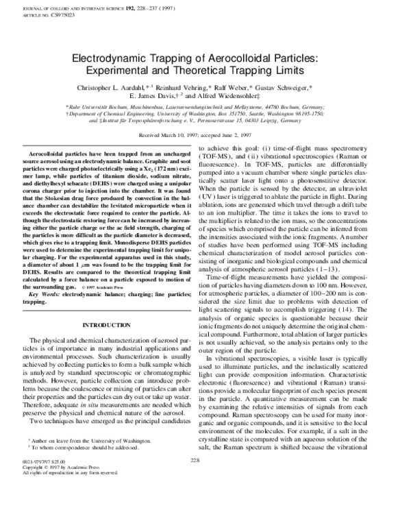 (PDF) Electrodynamic Trapping of Aerocolloidal Particles: Experimental and Theoretical Trapping ...