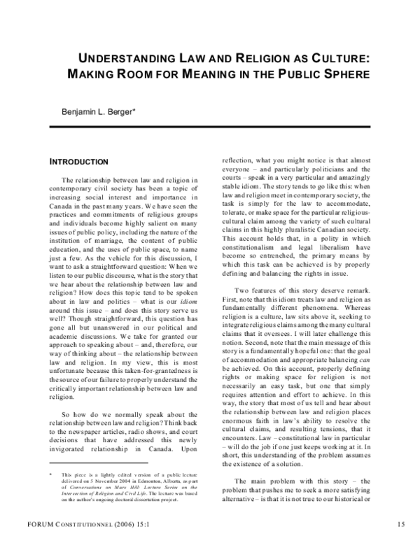 (PDF) Understanding Law and Religion as Culture: Making Room for ...
