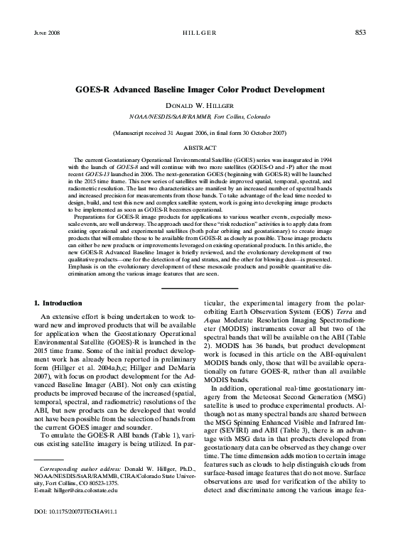 (PDF) GOES-R Advanced Baseline Imager Color Product Development