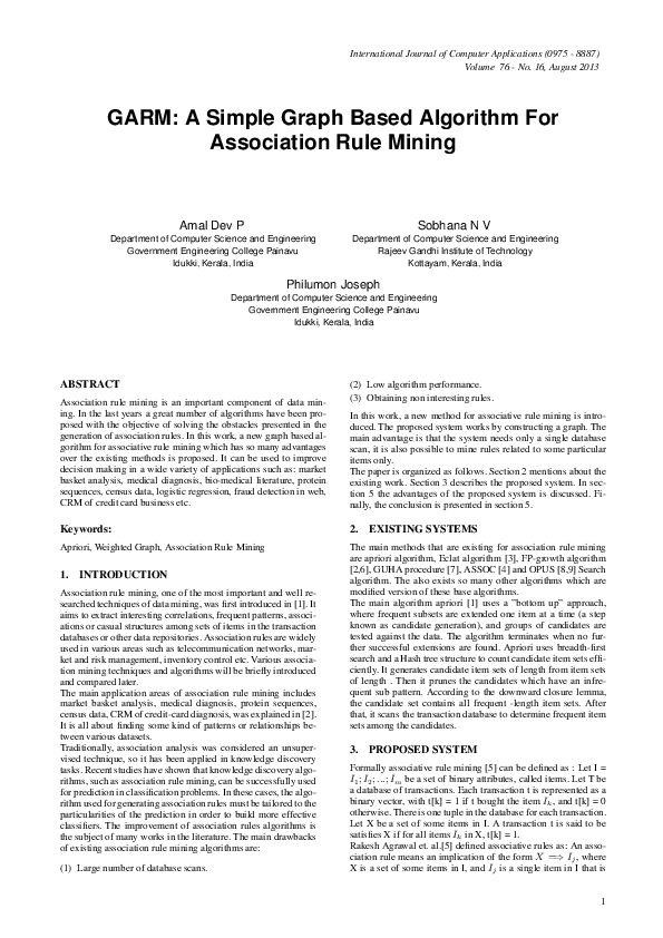 Pdf Garm A Simple Graph Based Algorithm For Association Rule Mining 7476