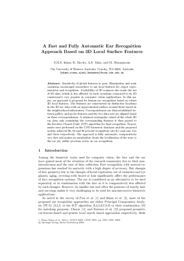 (PDF) A Fast and Fully Automatic Ear Recognition Approach Based on 3D ...