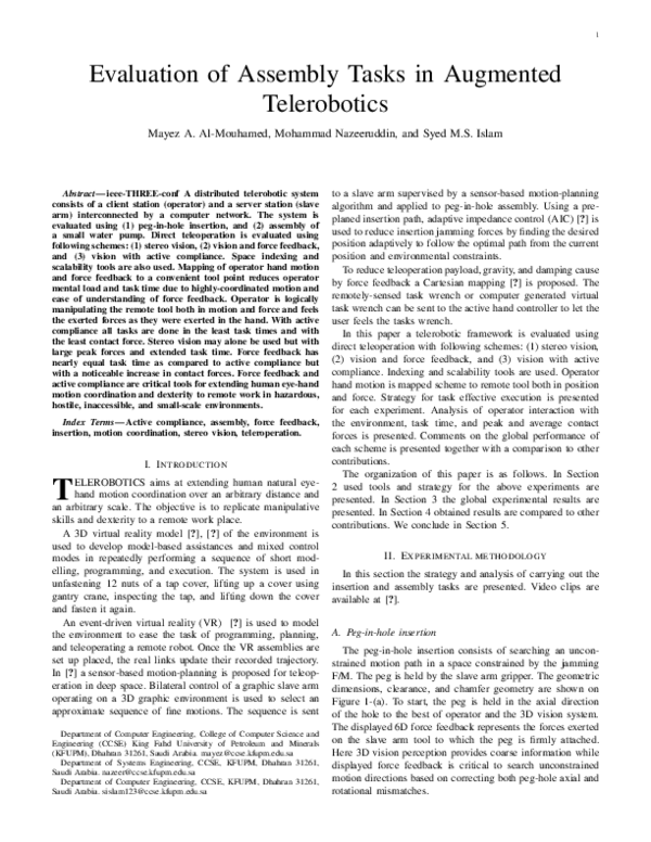 Pdf Evaluation Of Assembly Tasks In Augmented Telerobotics