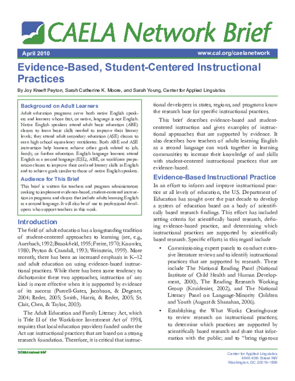 (PDF) Evidence-Based, Student-Centered Instructional Practices. CAELA Network Brief