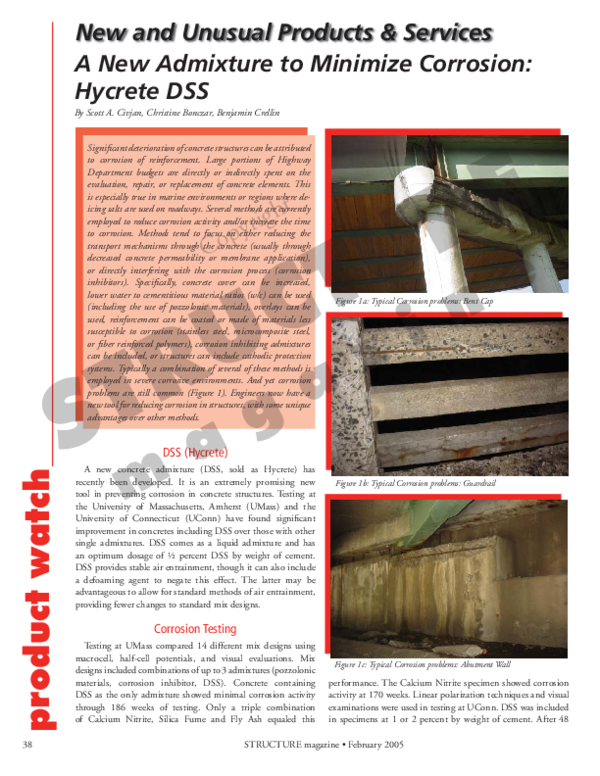 (PDF) A New Admixture to Minimize Corrosion: Hycrete DSS