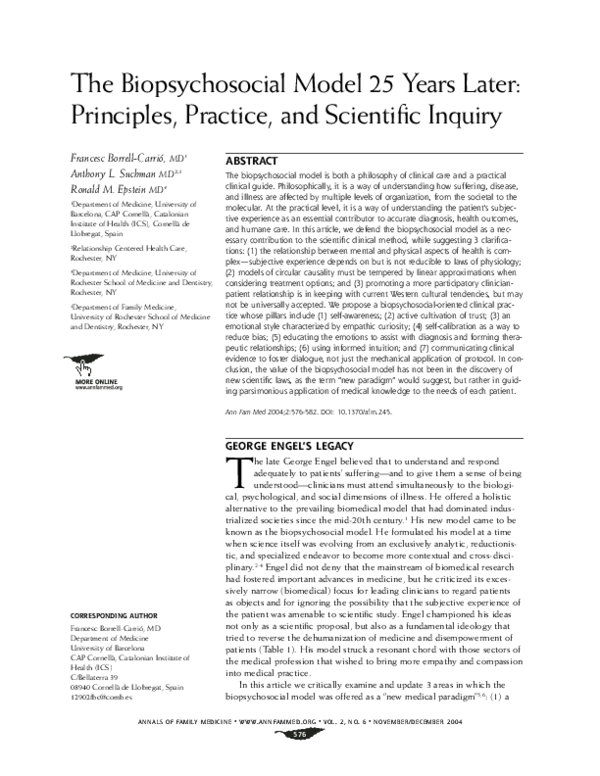 (PDF) The Biopsychosocial Model 25 Years Later: Principles, Practice ...