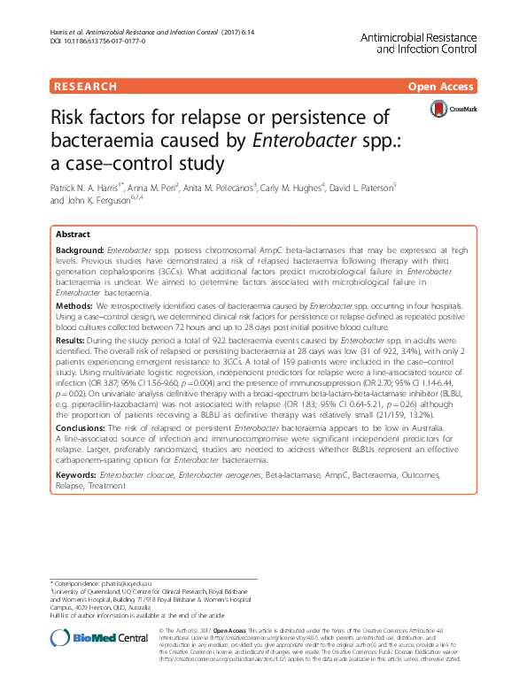 (PDF) Risk factors for relapse or persistence of bacteraemia caused by ...