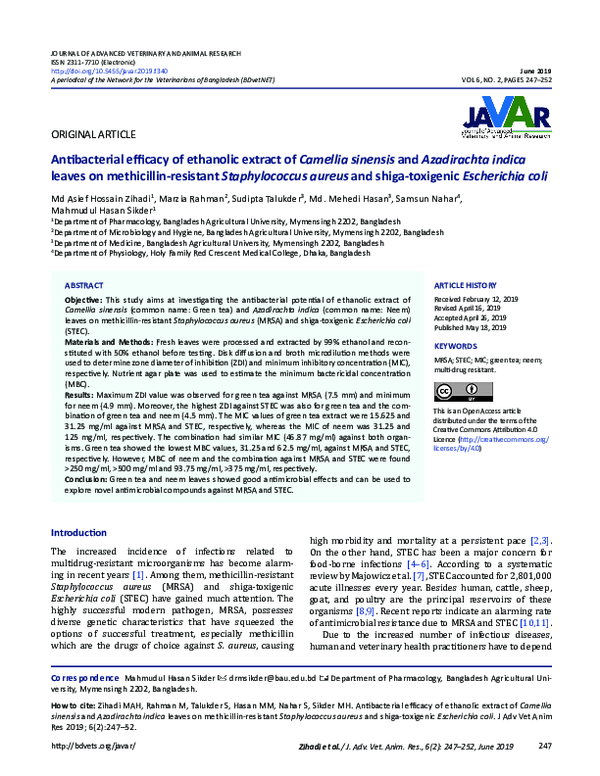 (PDF) Antibacterial efficacy of ethanolic extract of Camellia sinensis and Azadirachta indica ...